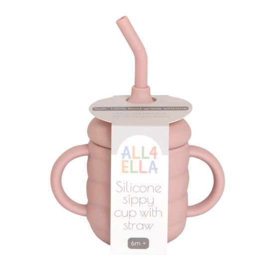 All4Ella | Silicone Sippy Cup with Straw - Dusty Pink