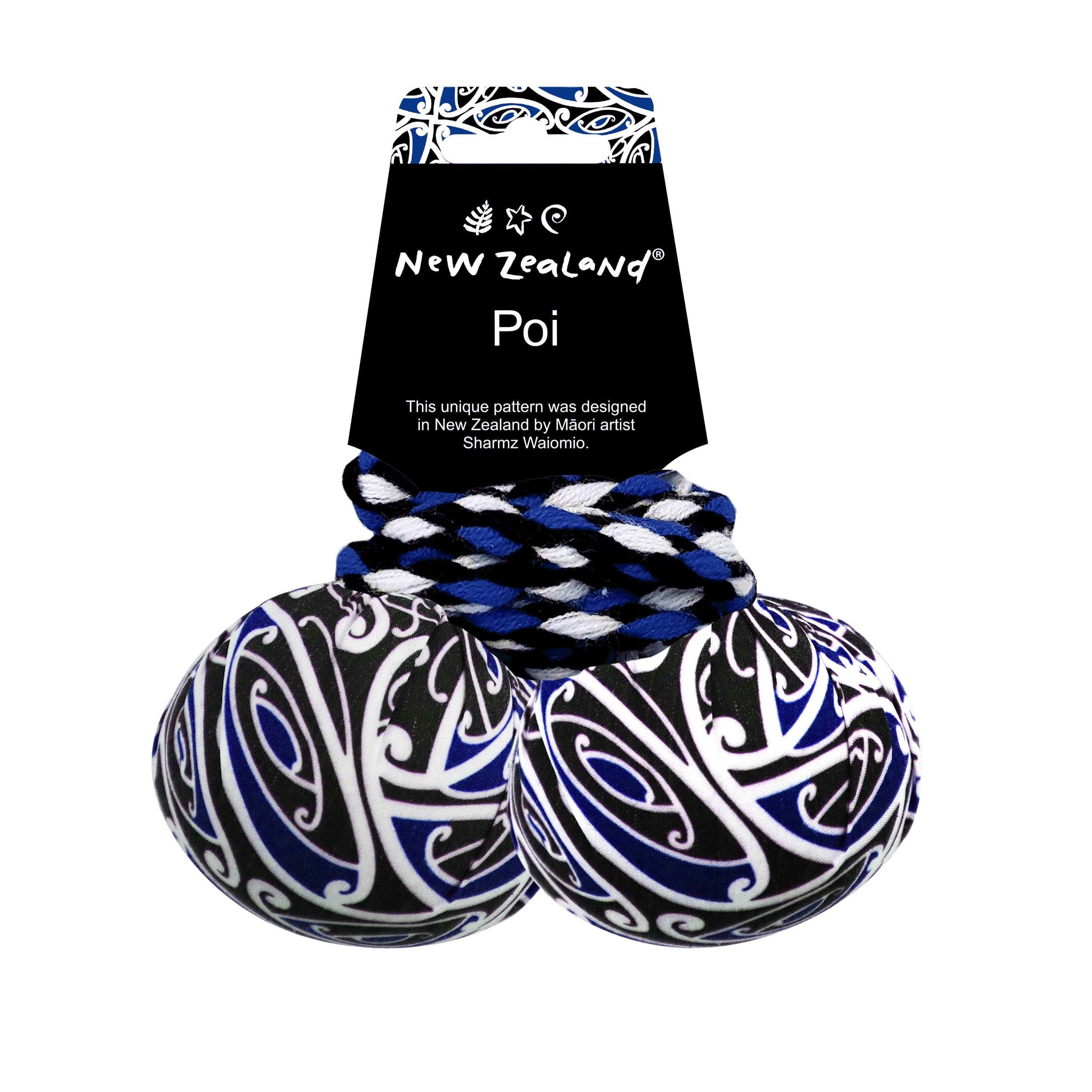 NZ Poi with Māori Patterned Fabric - Blue or Green